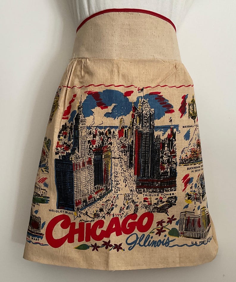 Vintage Souvenir Apron Chicago Illinois Tribune Tower Marshall Field ...