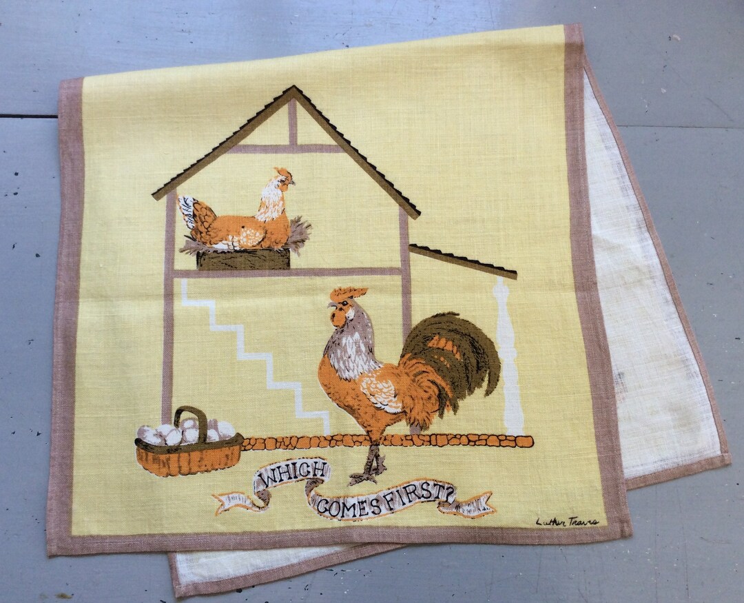 Vintage Luther Travis Towel Which Comes First Retro Rooster Farmhouse ...
