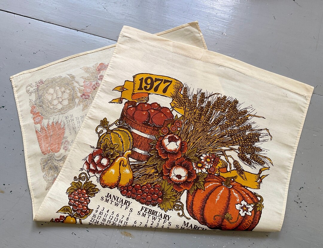 Vintage 1977 Calendar Towel Colorful Fall Harvest Wall Hanging Barth ...