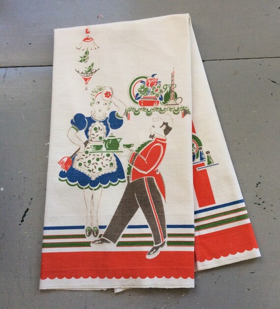 Vintage Towel Snooty Butler & French Maid in Tea Time Dust up - Etsy