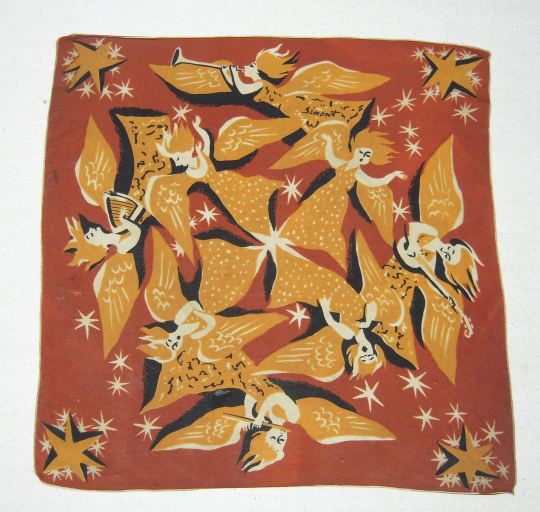 Vintage Scarf Mid Century Modern Choir of Angels Sing Signed Simon ...
