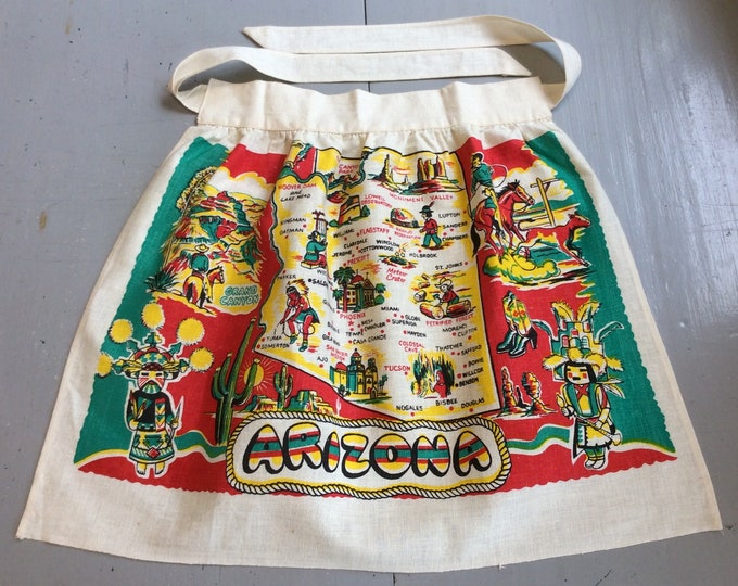 Vintage Souvenir Apron Arizona Colorful Kachinas & Cowboys Retro ...