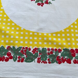 Vintage Tablecloth Sunny Strawberries & Cherries W a Checkered Fence ...