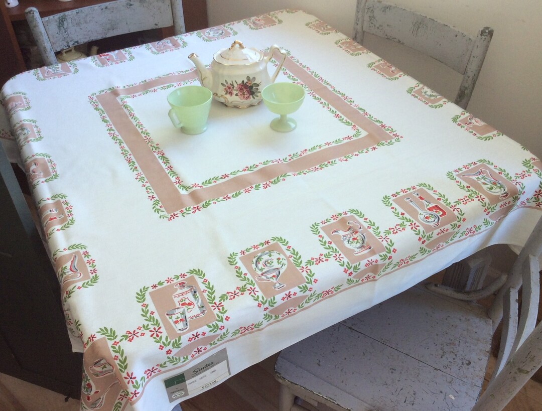 Vintage Simtex Tablecloth Tea Time W Fine China Rosebuds Prince MWT NWT ...