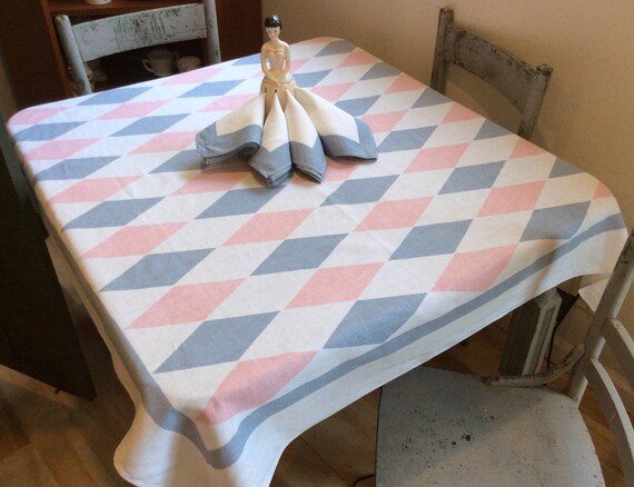 Vintage Tablecloth & Napkins Hardy Craft Geometric Harlequin | Etsy
