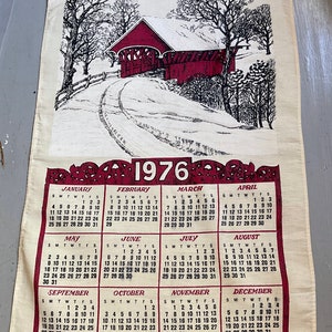 Vintage 1976 Calendar Towel Covered Bridge in the Snow Retro - Etsy