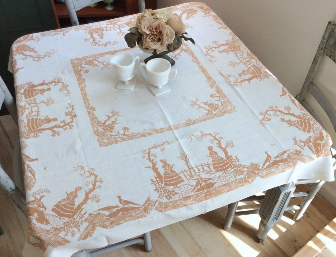 Vintage Tablecloth Southern Belles Feed the Pheasants Retro Kitchen ...