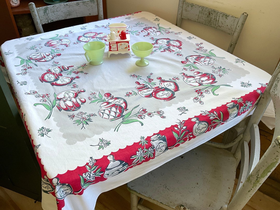 Vintage Tablecloth Sugar and Spice Jars Retro Kitchen - Etsy