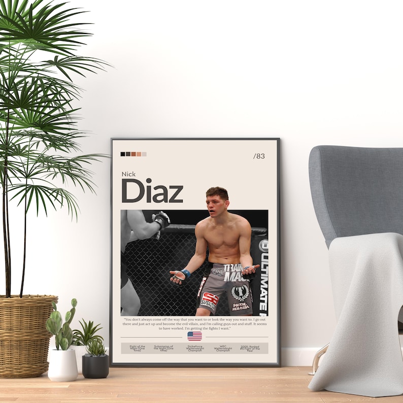Nick Diaz Poster, Ufc Poster, Sport Wall Art, Gift for Mma Fan, Fighter ...