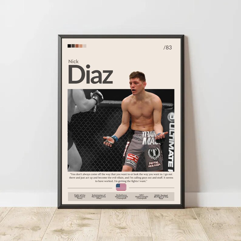 Nick Diaz Poster, Ufc Poster, Sport Wall Art, Gift for Mma Fan, Fighter ...