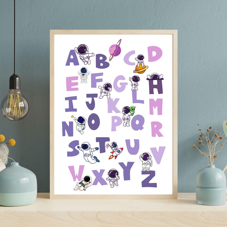 Space Alphabet Abc Poster for Toddler Playroom Printable Wall Art for ...