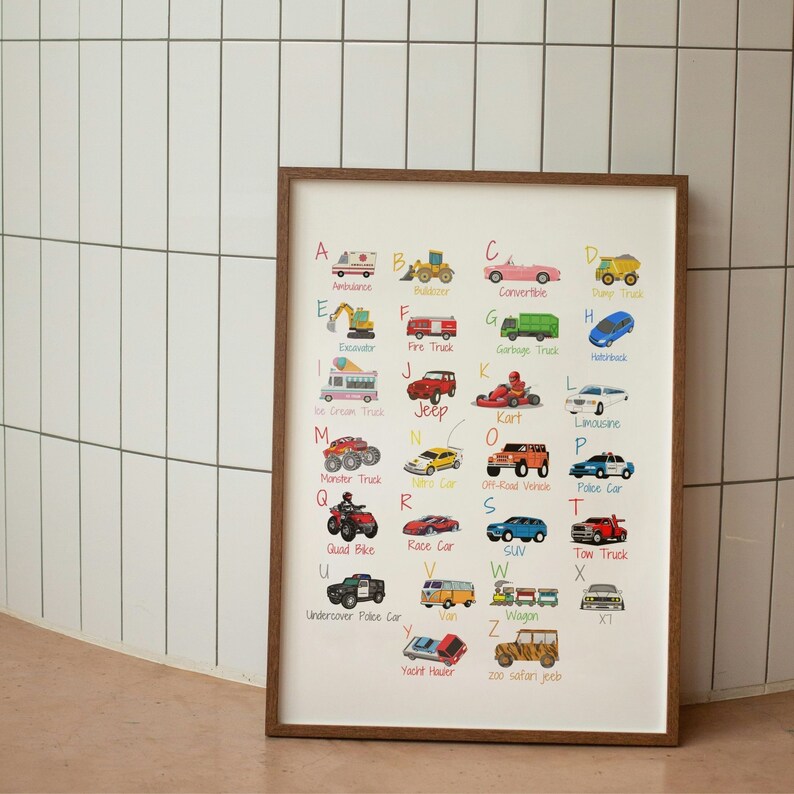 Car and Truck Alphabet Print Gift for Kids Playroom Wall Art, Car Truck ...