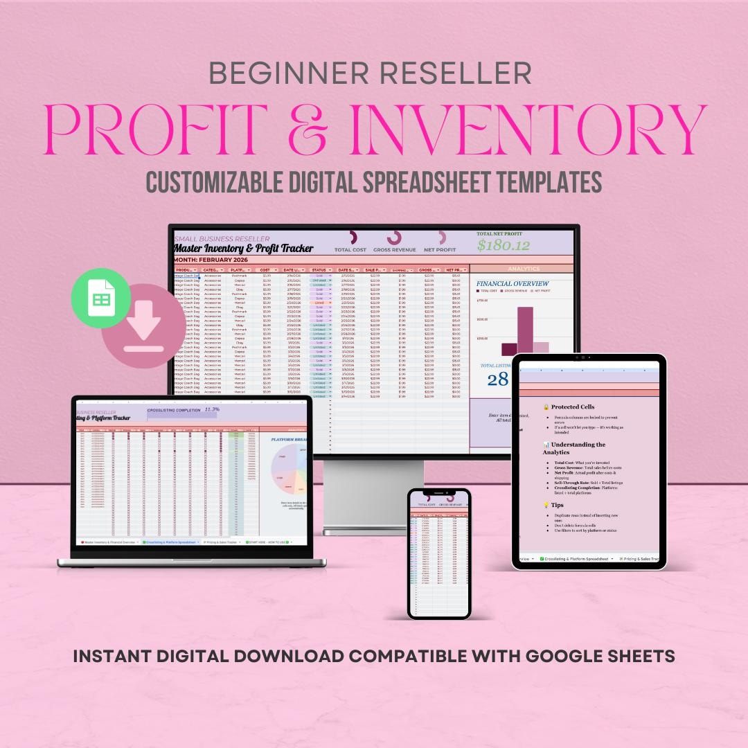 Beginner Reseller Inventory & Profit Digital Spreadsheets | Google ...