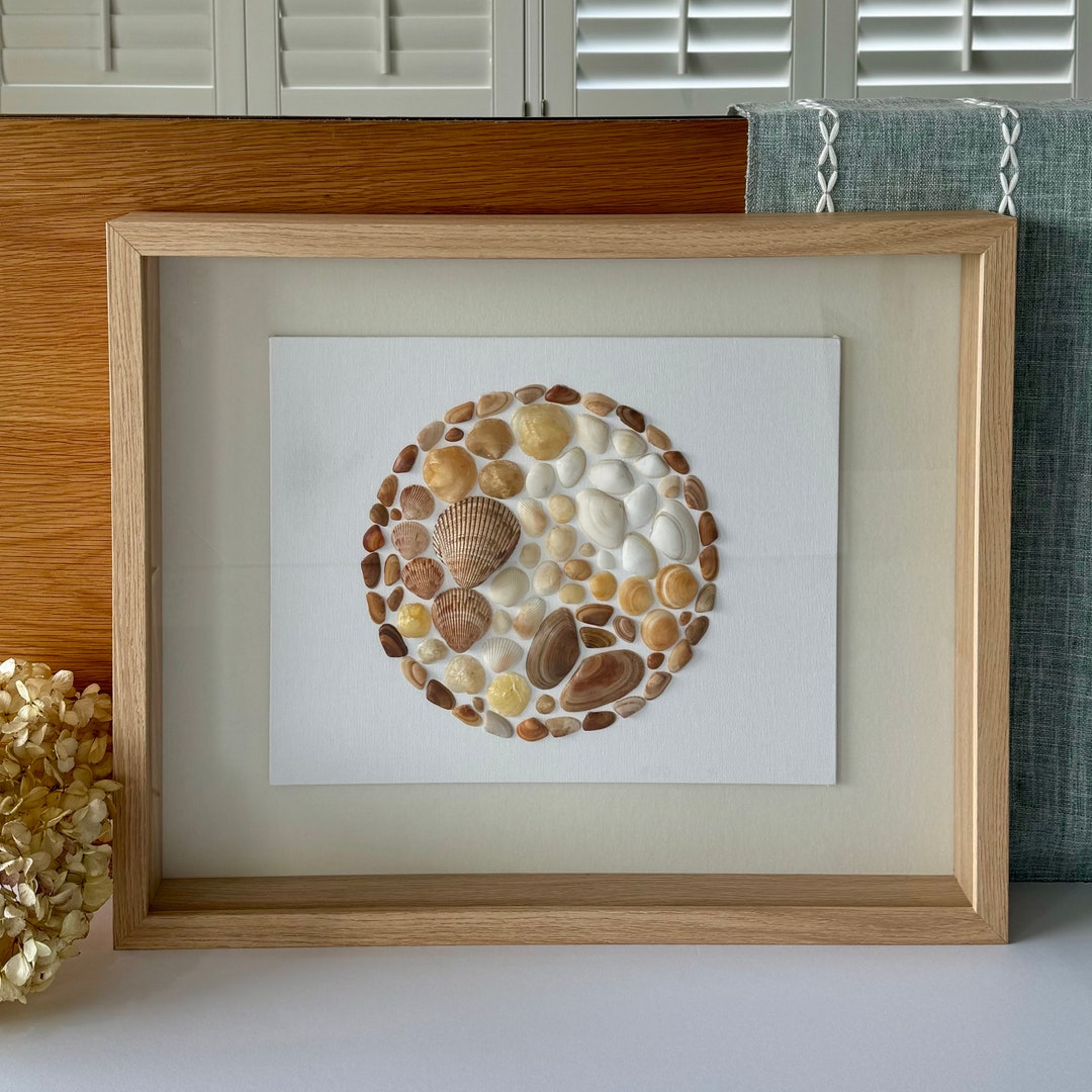 Orange and White Circular Mosaic Shell Art | Coastal Cottage Wall Decor ...