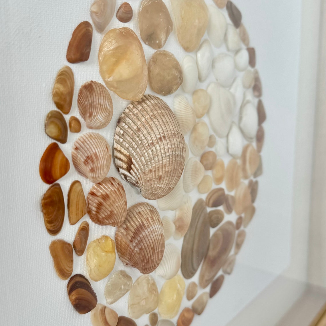 Orange and White Circular Mosaic Shell Art Coastal Cottage Wall Decor ...
