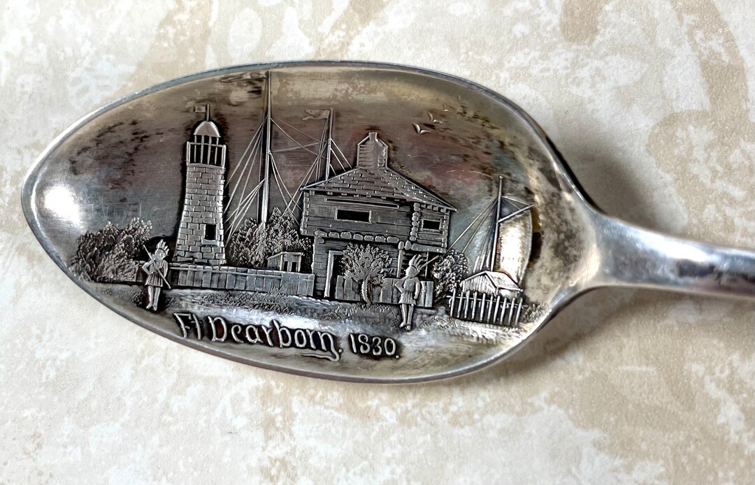 Vintage Ft Dearborn Sterling Silver Souvenir Spoon 1830. Engraved 1904 ...