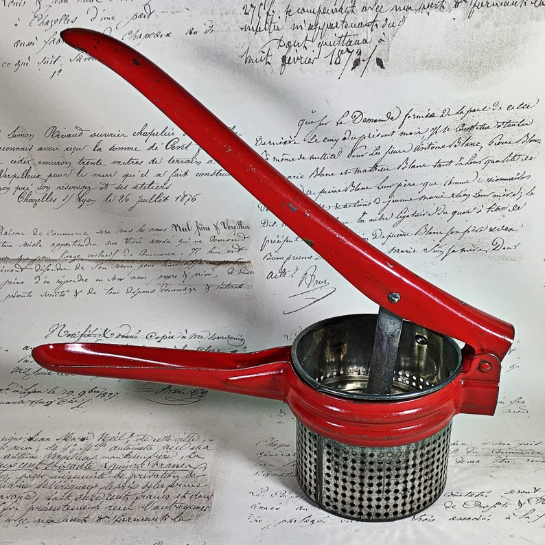 Vintage Red Handled Rice Strainer Potato Masher Fruit - Etsy