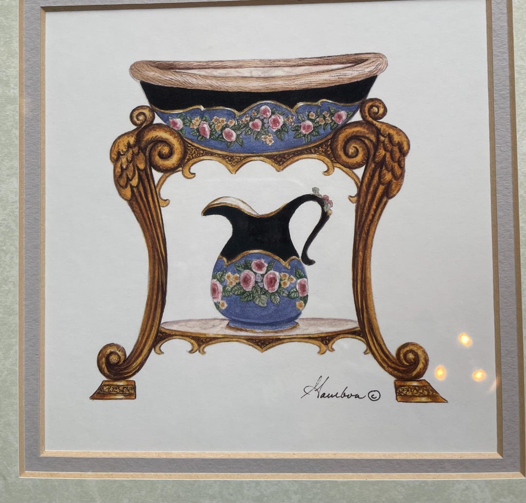 Consuelo Gamboa Victorian Vintage Washstand Bathroom Framed Print Gold ...