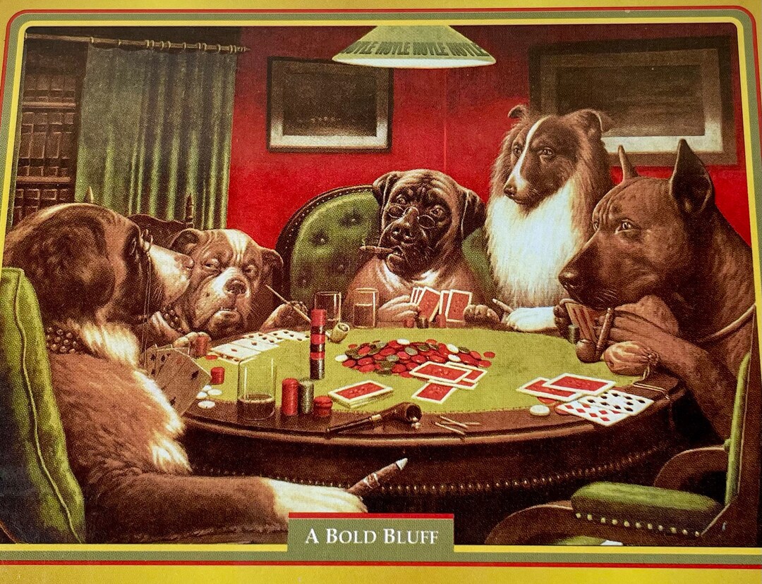 1998 A Bold Bluff Dogs Playing Poker Tin Two Deck Pack of Playing Cards ...