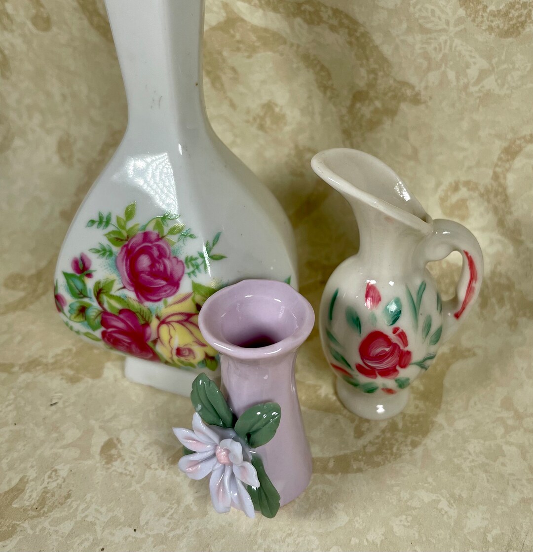 Set of Three Small Miniature Flower Vases China Vintage - Etsy