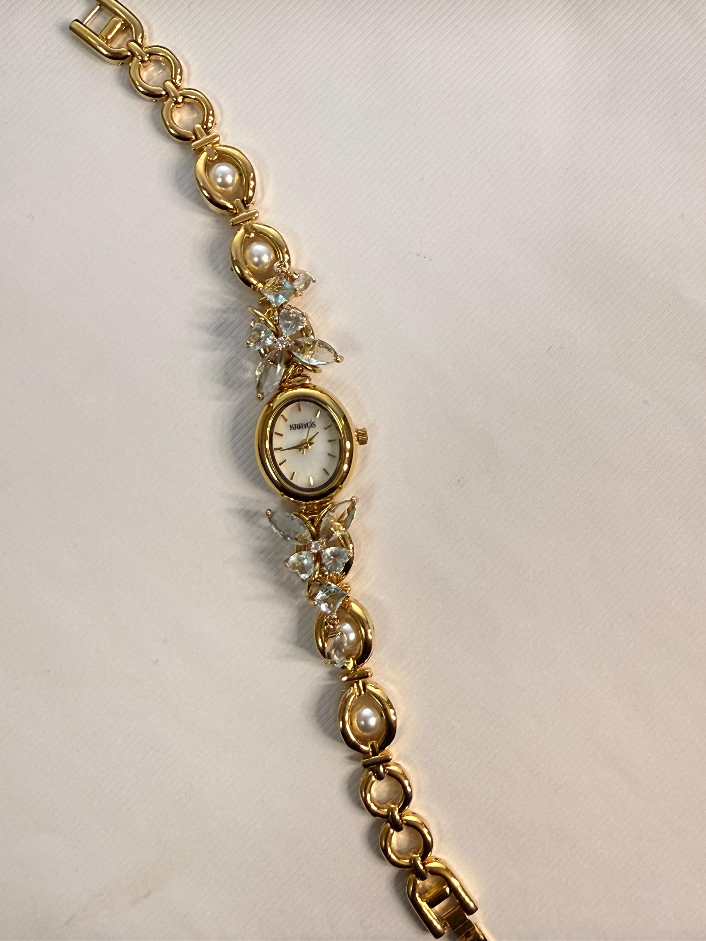 Vintage Gold Watch, Pearl Watch, Vintage Watch, Dainty Gold Watch ...
