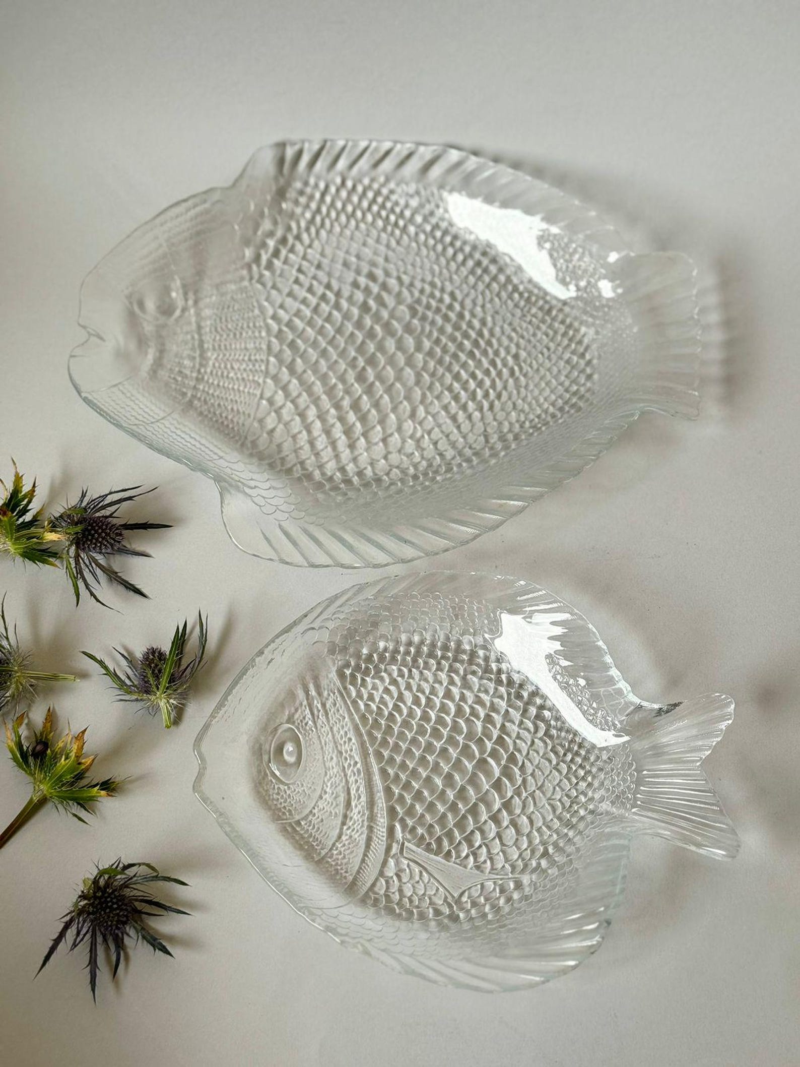 Set of 2 1980s Vintage Pasabahce Molded Glass Fish Dishes Small and ...