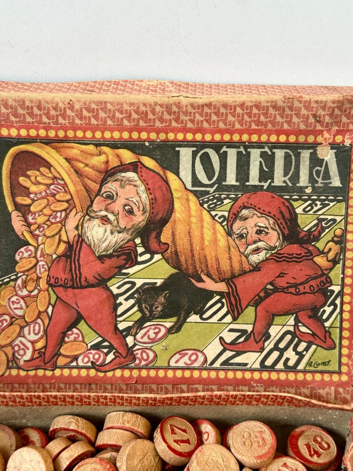 Antique Lottery Game From the 1930s in Original Box — Wooden Tokens and ...