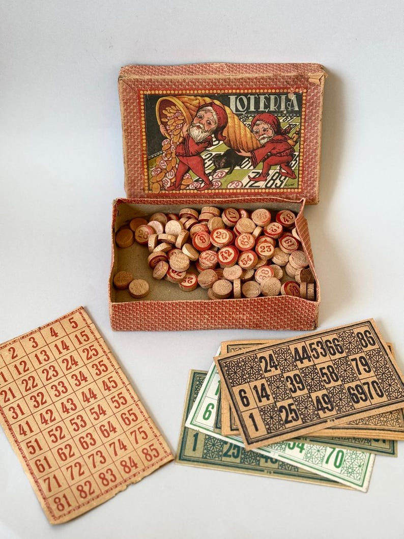 Antique Lottery Game From the 1930s in Original Box — Wooden Tokens and ...