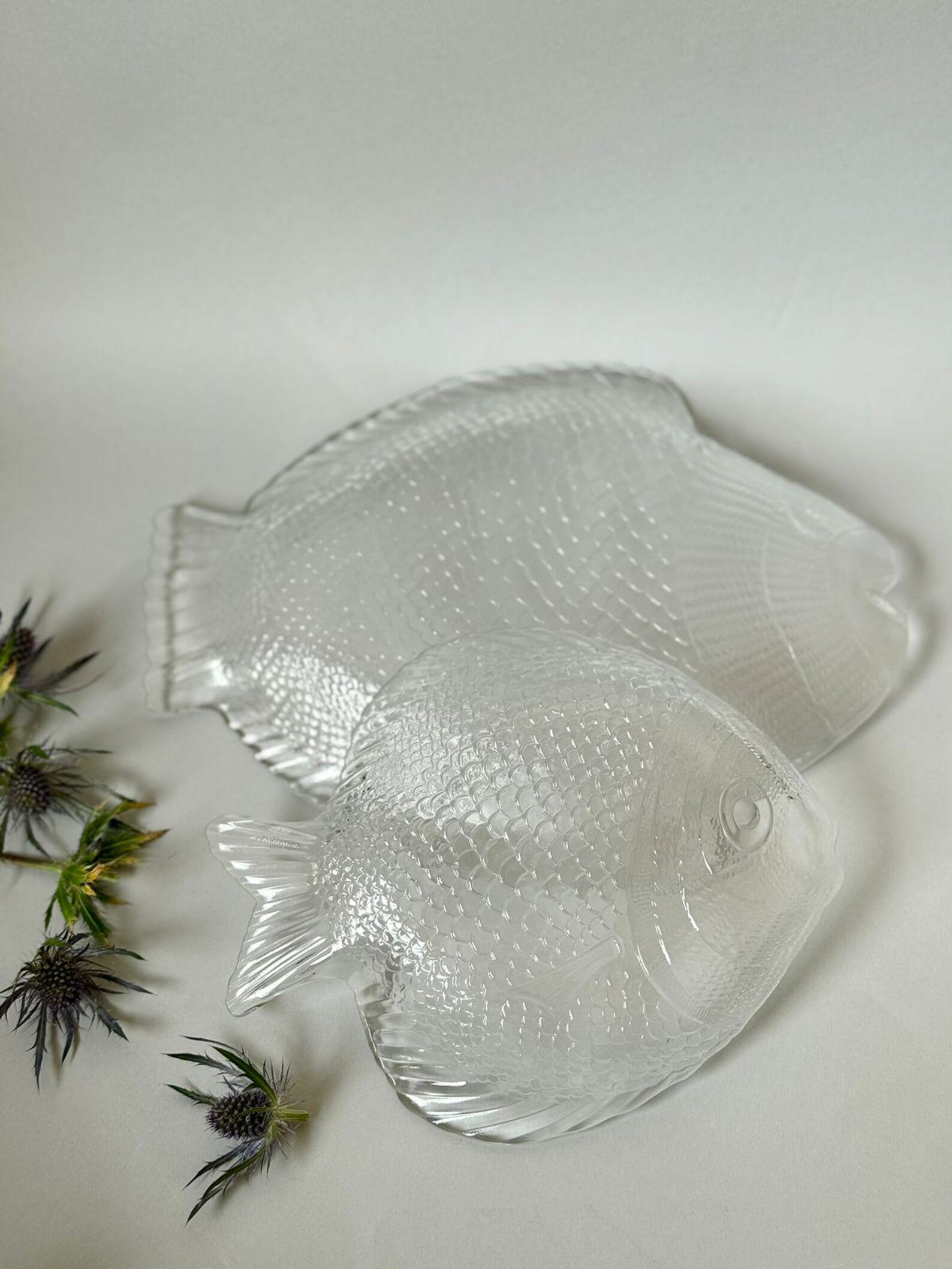 Set of 2 1980s Vintage Pasabahce Molded Glass Fish Dishes Small and ...