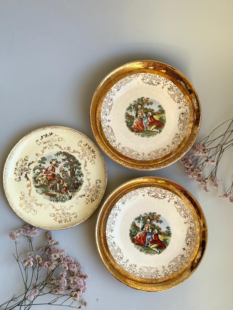 Vintage Crest-o-gold Plate Set With 22-karat Gold Trim – Set of 3 ...