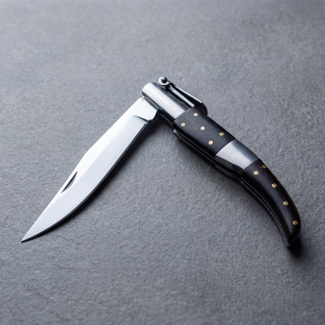 Custom Handmade Arabic Ratchet Knife • Stainless Steel and Black Wood ...