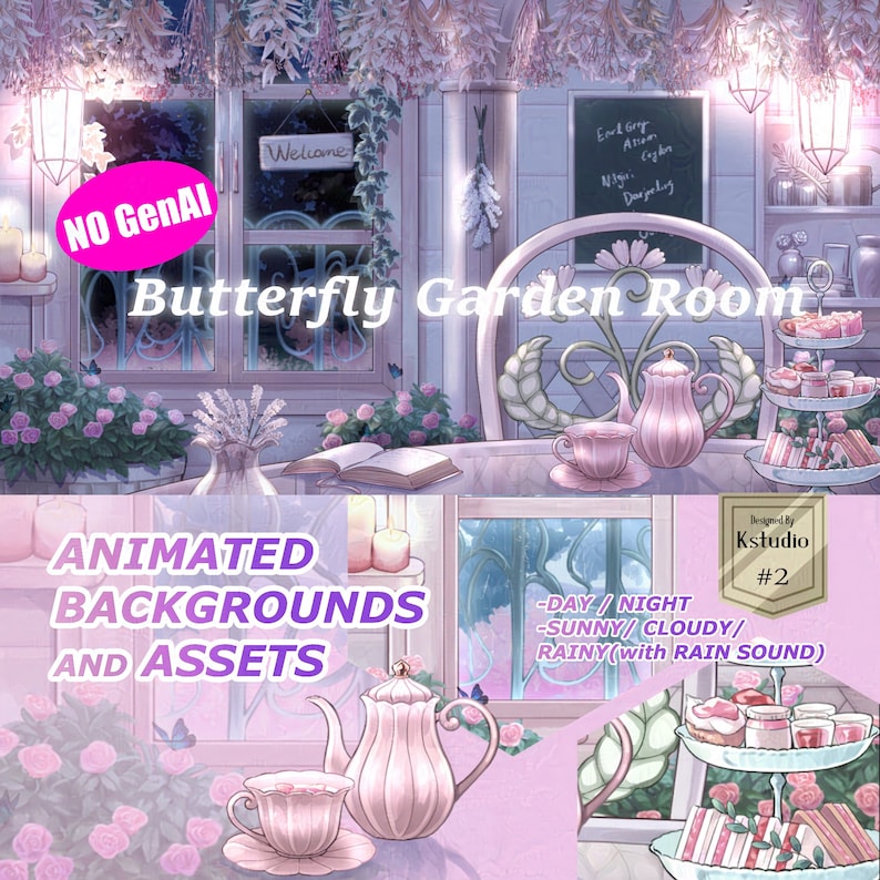 Animated Backgrounds - Pink Full Set- Butterfly Garden Room (1920x1080 ...