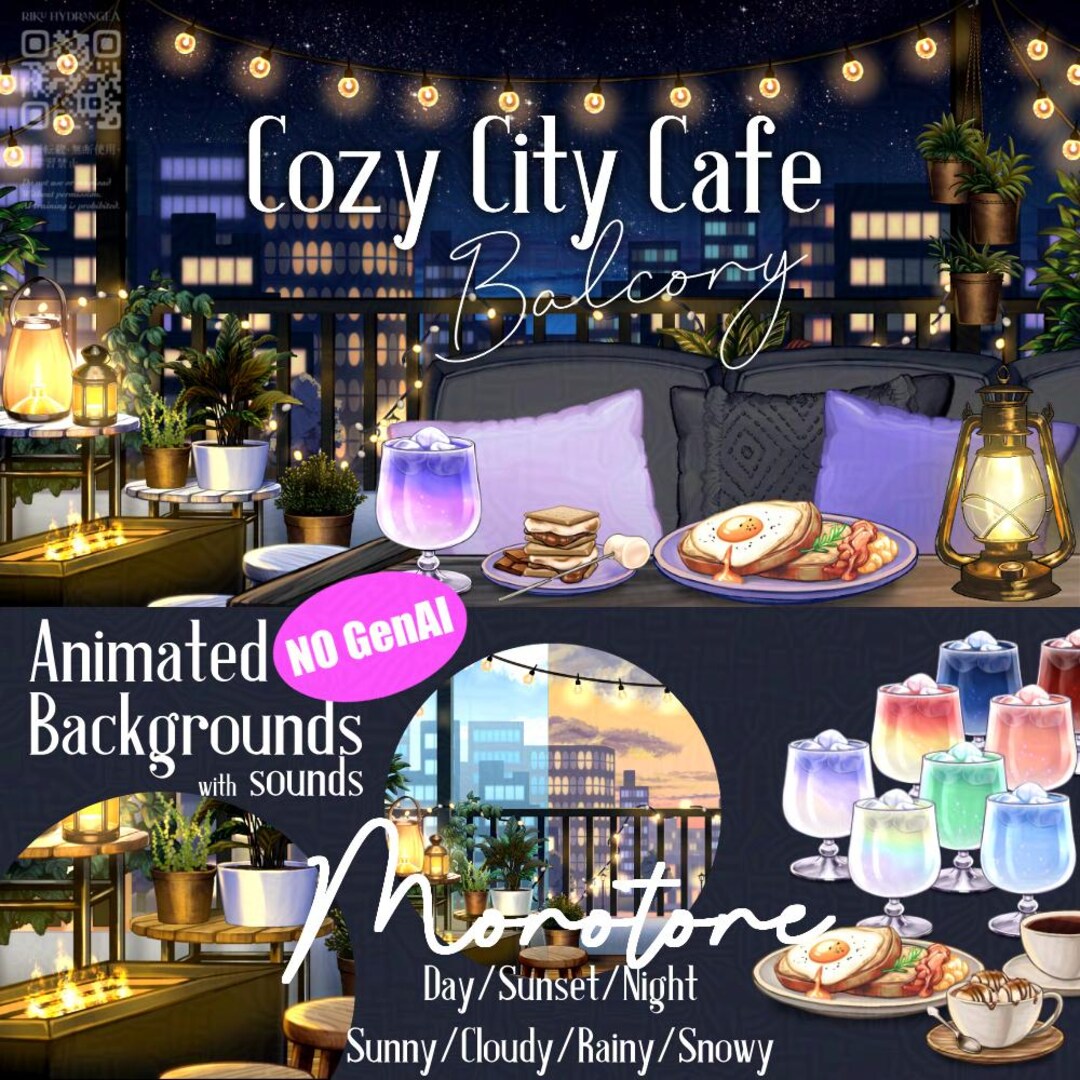 Animated Backgrounds - Cozy City Cafe Balcony - Monotone - Etsy