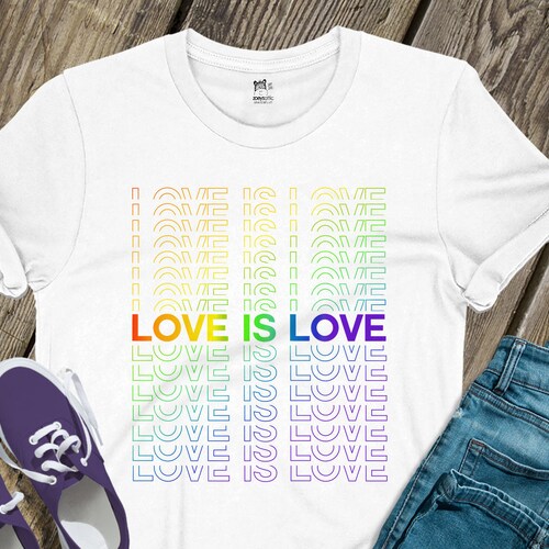 Pride Shirt Gay Pride Rainbow Love Is Love Repeating Words Etsy