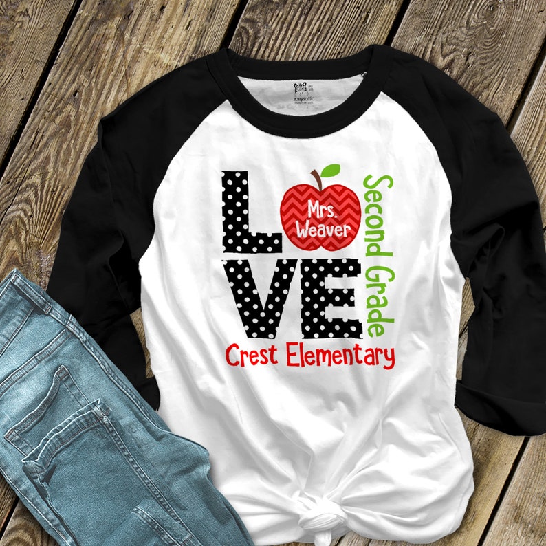 Teacher shirt love school personalized raglan shirt for | Etsy