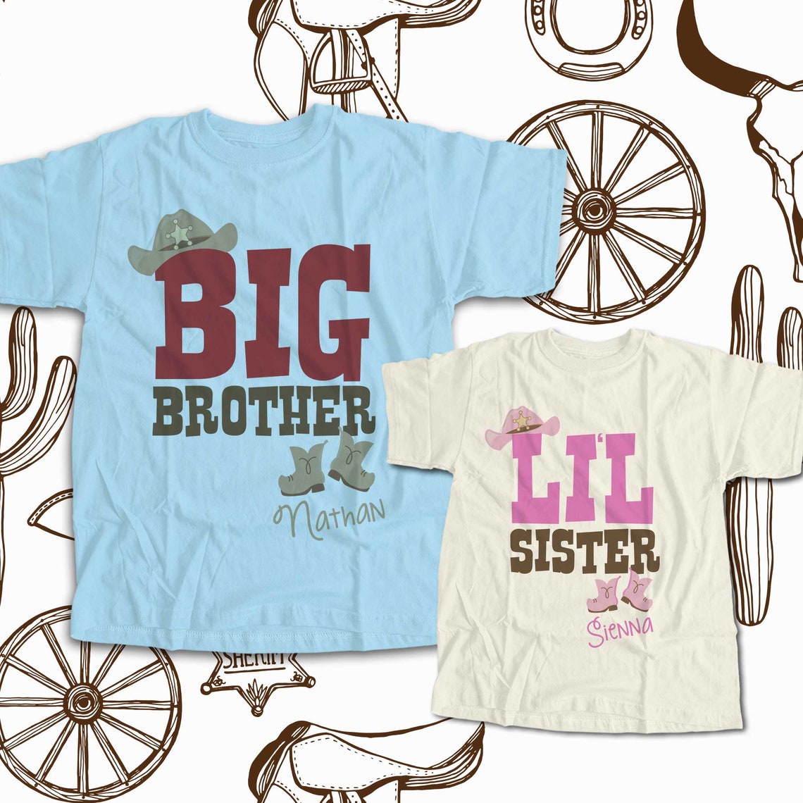 Big Sister Little Brother Matching Shirt Set Western Cowboy - Etsy