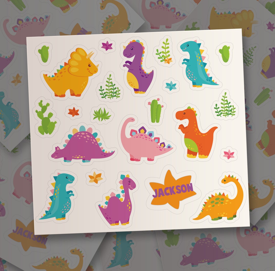 Sticker Sheet Vinyl Decals | Dinosaur Personalized Sticker Sheet | Dino ...
