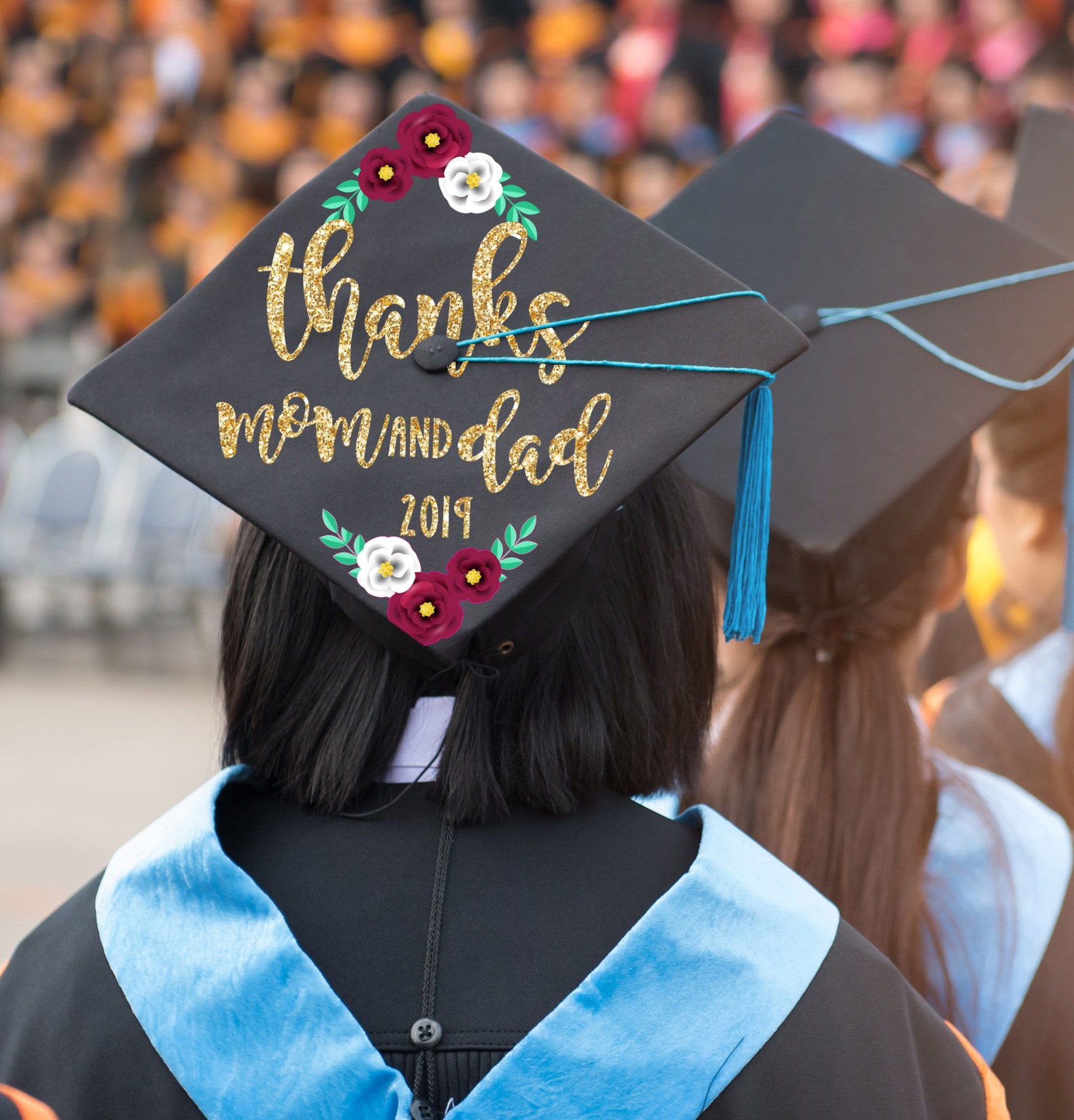 Graduation cap vinyl thanks mom and dad Custom Vinyl text | Etsy