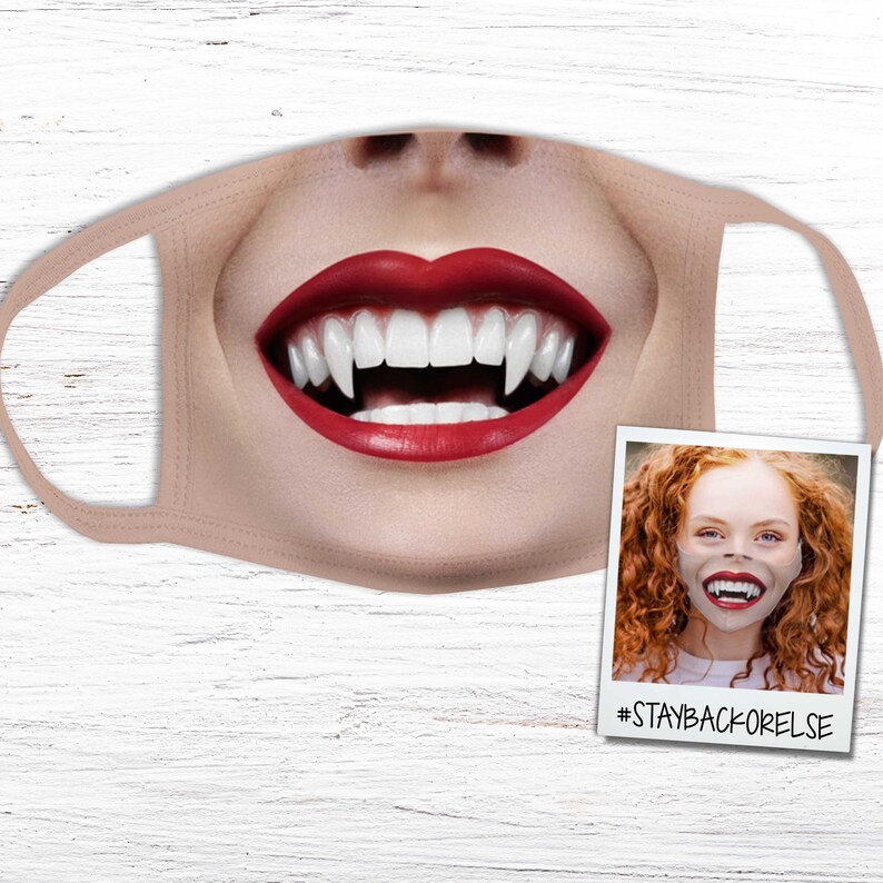 Funny Red Lips Face Mask Fangs Face Mask Girls Face Mask Stay | Etsy