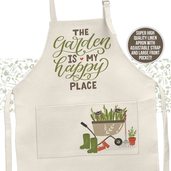 Gardening Apron the Garden is My Happy Place Poly Linen Apron | Etsy