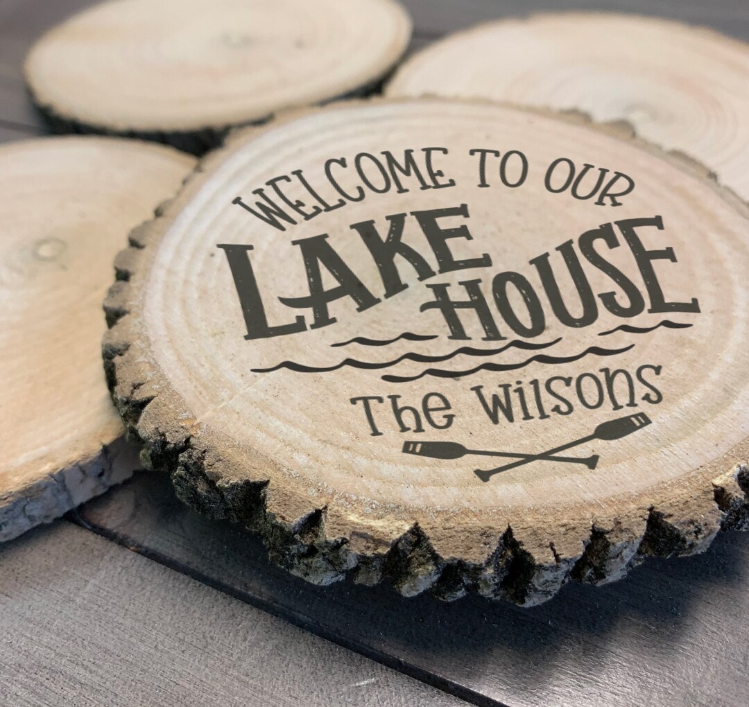 Personalized Lake House Coasters | Lake House Gift | Wood Slice ...