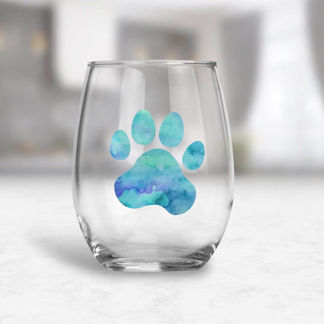 Watercolor Paw Print Wine Glass - Pawprint Wine Glass - MFS-075-WG - Etsy