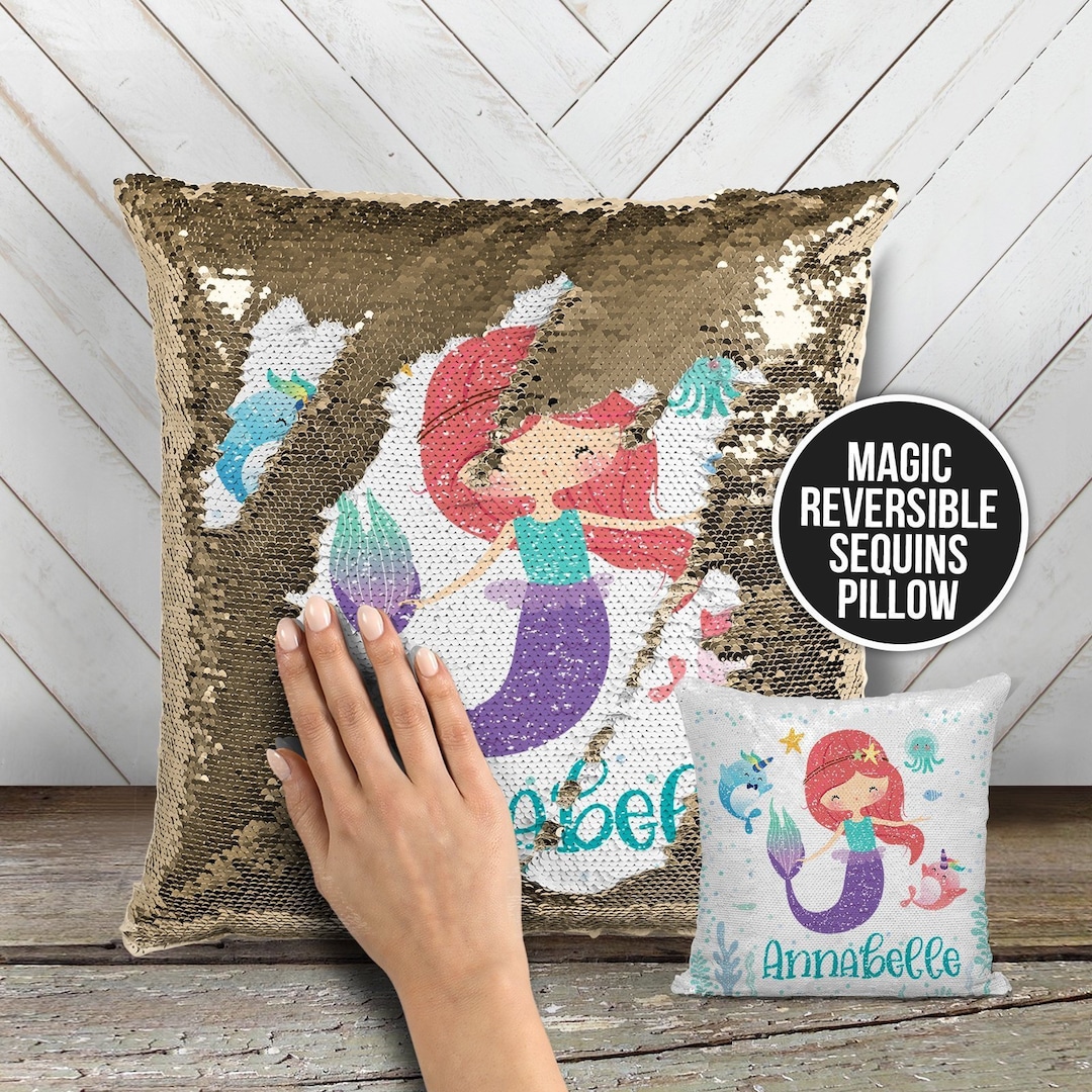 Under the Sea Mermaid Sequin Pillow | Reversible Sequin Sea Life ...
