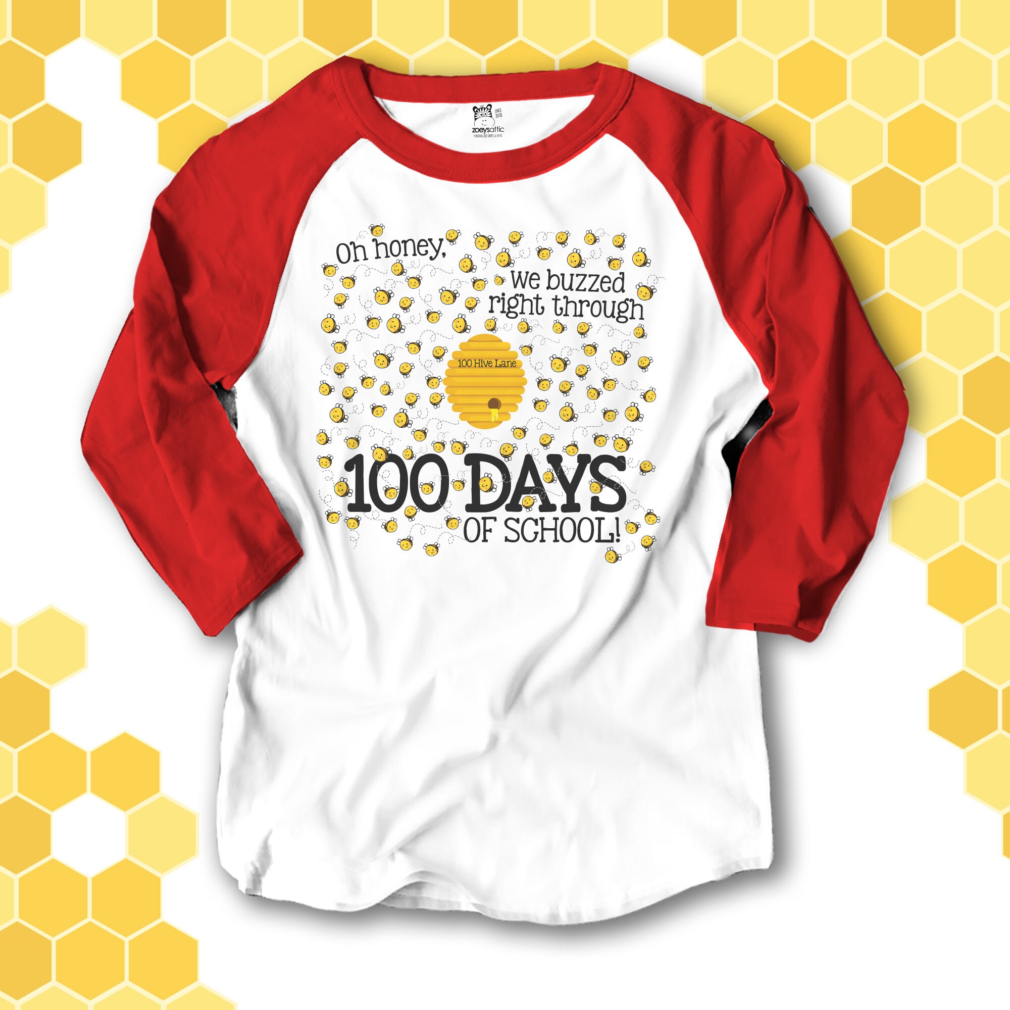 Teacher Shirt - 100 Days Smarter - Honey Bee Hundred Day Raglan Shirt ...
