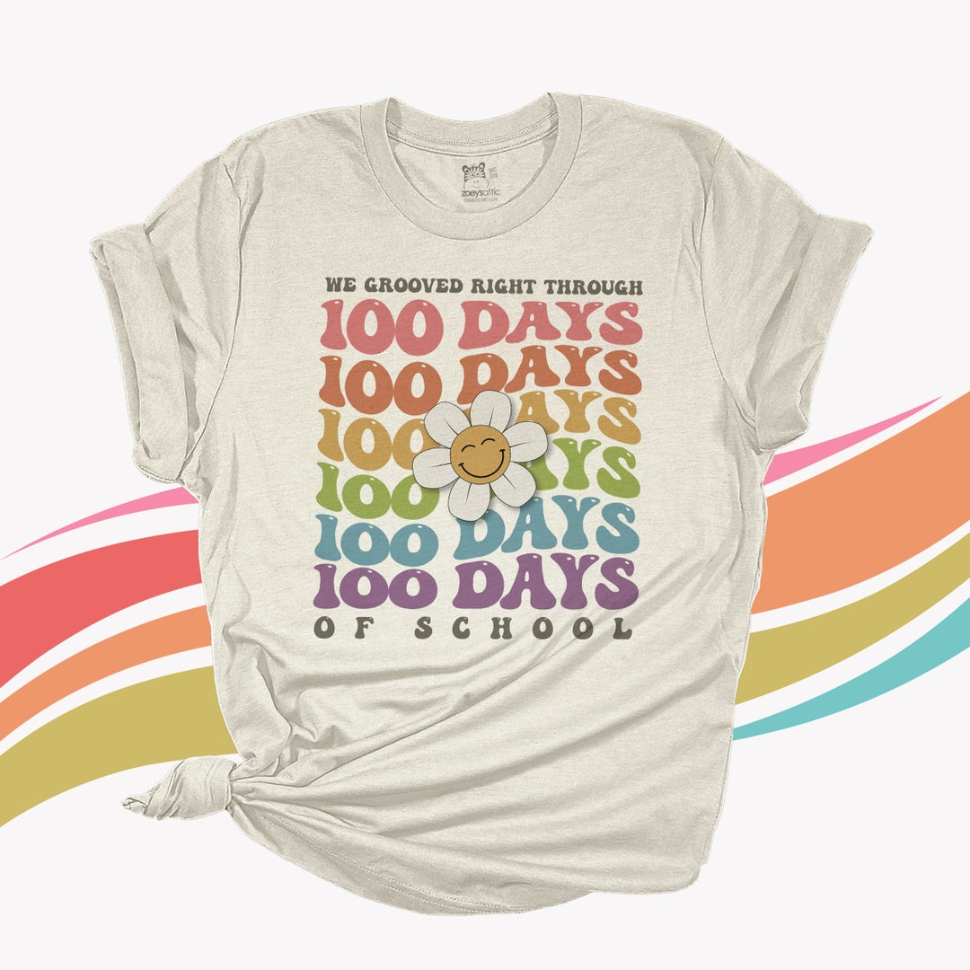 100 Days Groovy Teacher Retro Wavy Font School Team Teacher Shirts ...