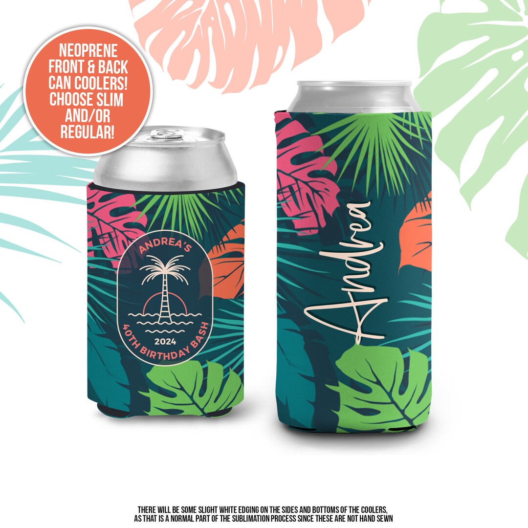 40th Birthday Bash Can Coolies | Tropical Palm Beach Party Can Coolers ...