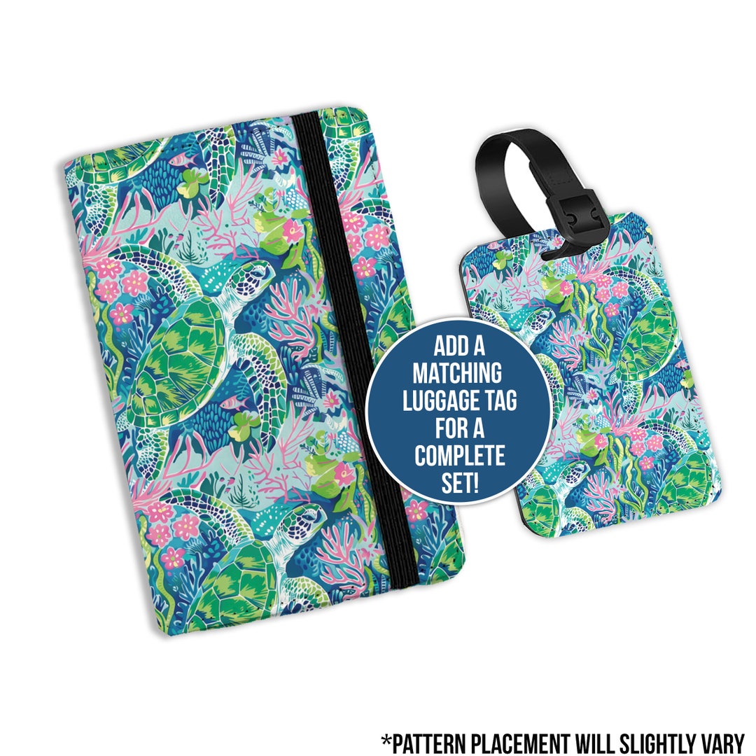 Preppy Sea Turtle Pattern Passport Holder and or Luggage Tag Cute ...
