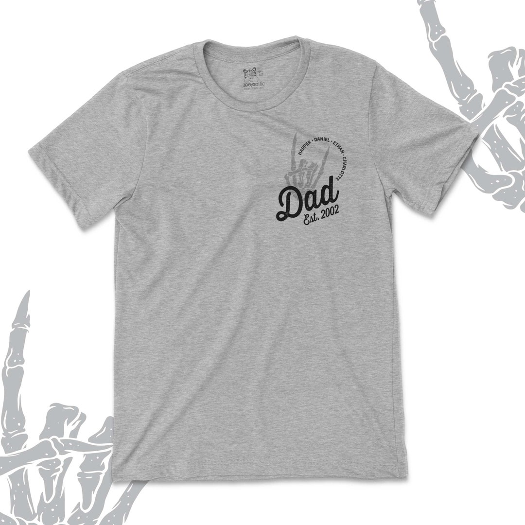 Dad Rocker Skeleton Hand Personalized Names Shirt | Dad, Papa, or Any ...