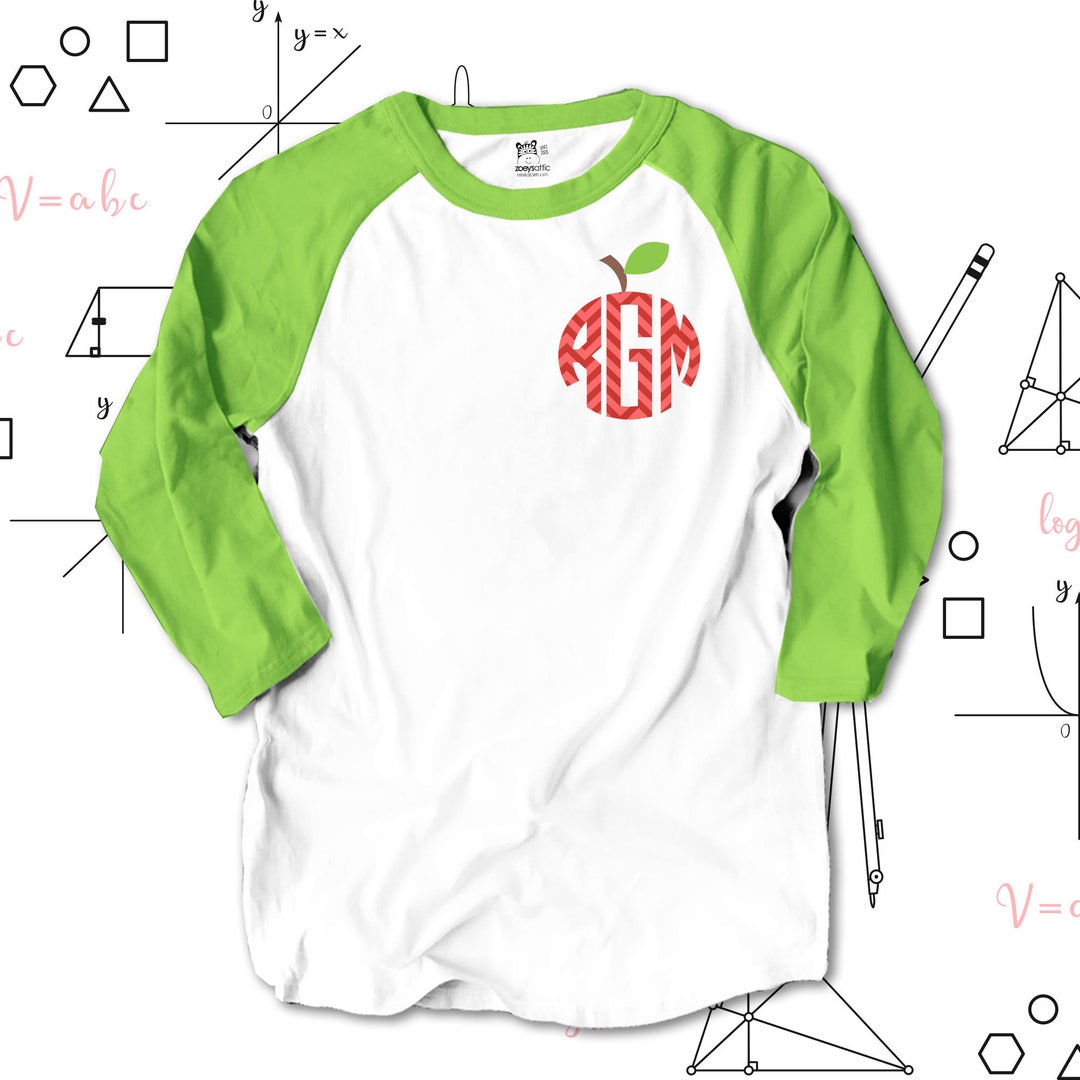Monogram Shirt for Teachers - Chevron Apple Monogram ADULT Raglan Shirt ...