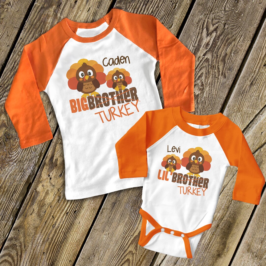 Thanksgiving Raglan Shirt Set | Matching Big Brother Turkey and Lil ...